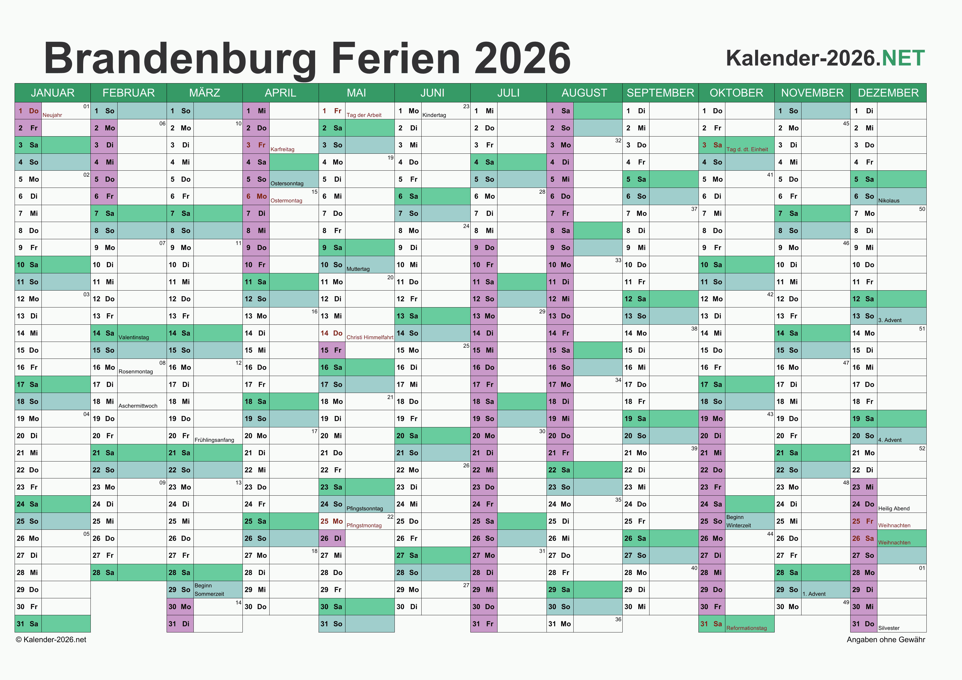 FERIEN Brandenburg 2026 Ferienkalender bersicht